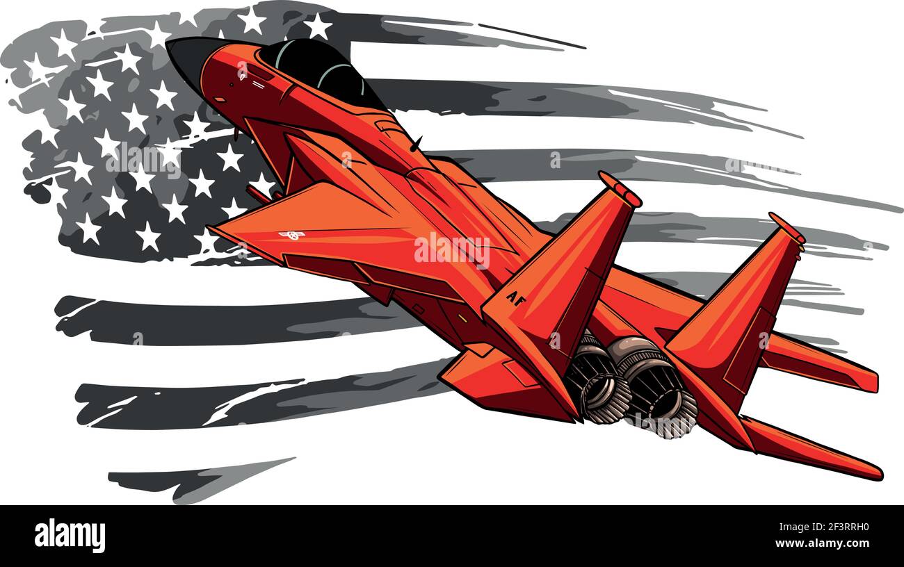 vector illustration of red Military fighter jets with american flag ...