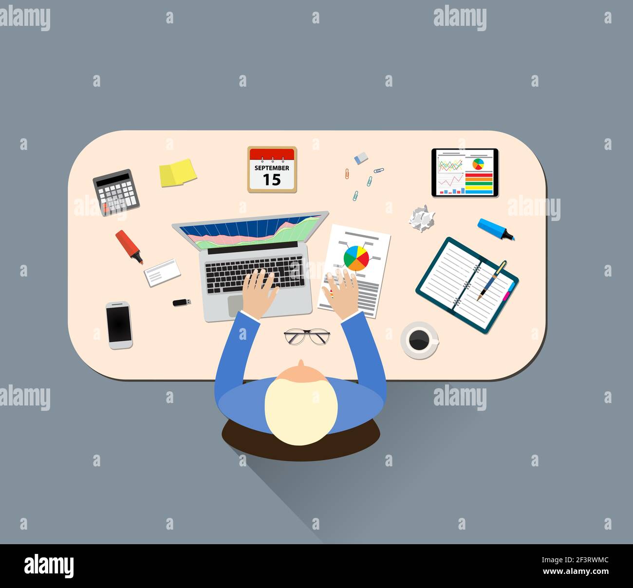 Office table top view business Stock Vector Image & Art - Alamy