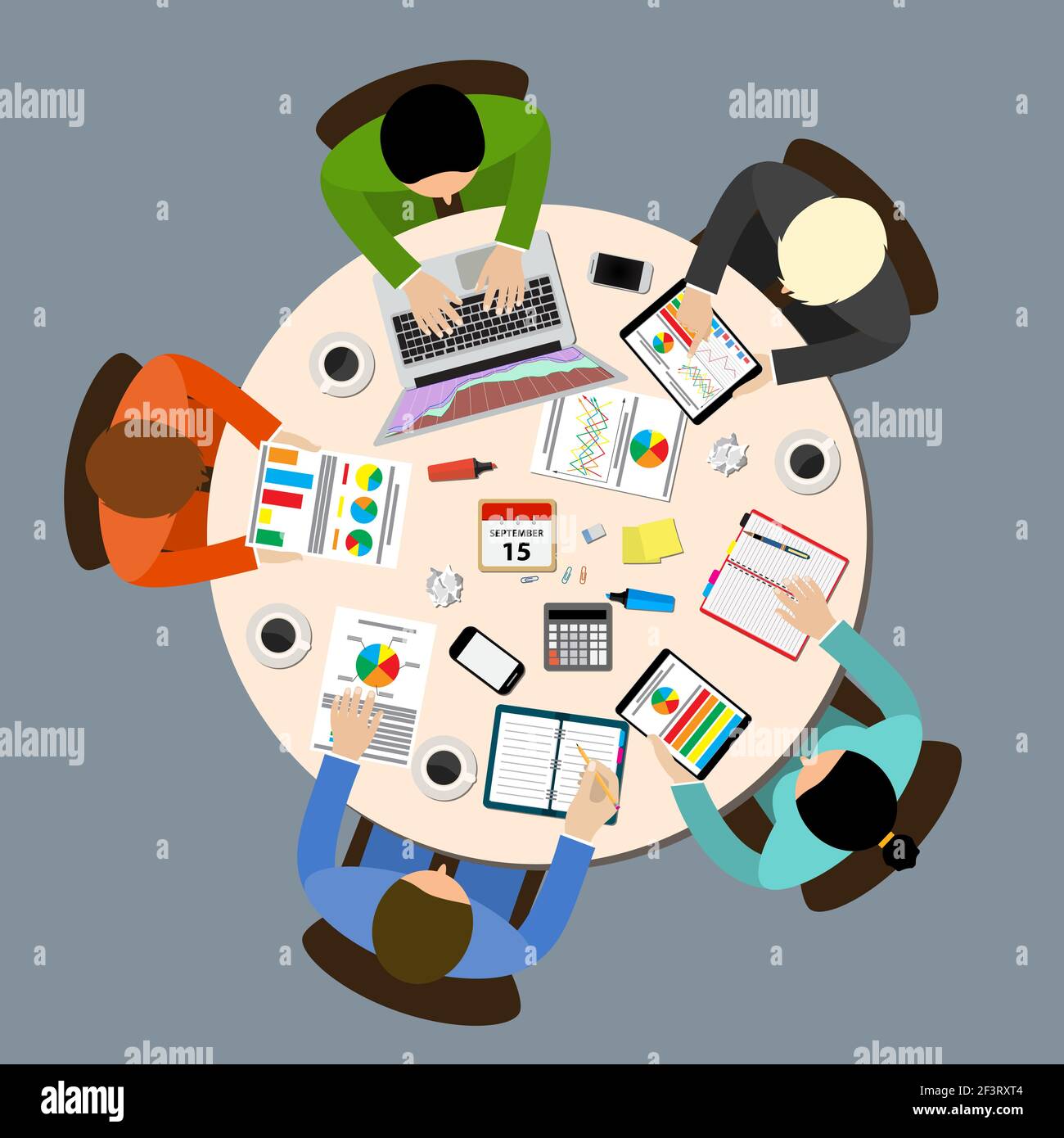Team work around table Stock Vector Images - Alamy