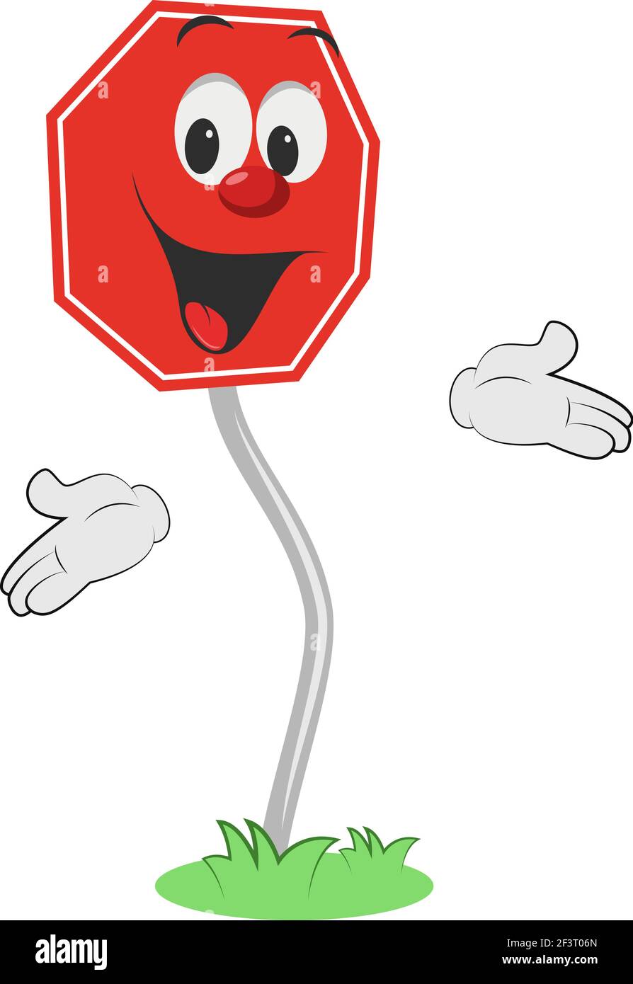 Cartoon character of a octagonal traffic signal in red, isolated on ...