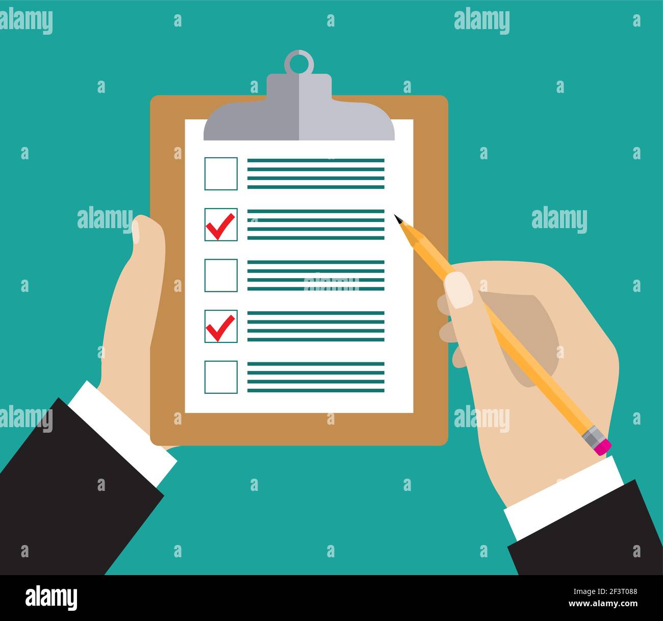 Hand holding clipboard with checklist and pencil Stock Vector Image ...