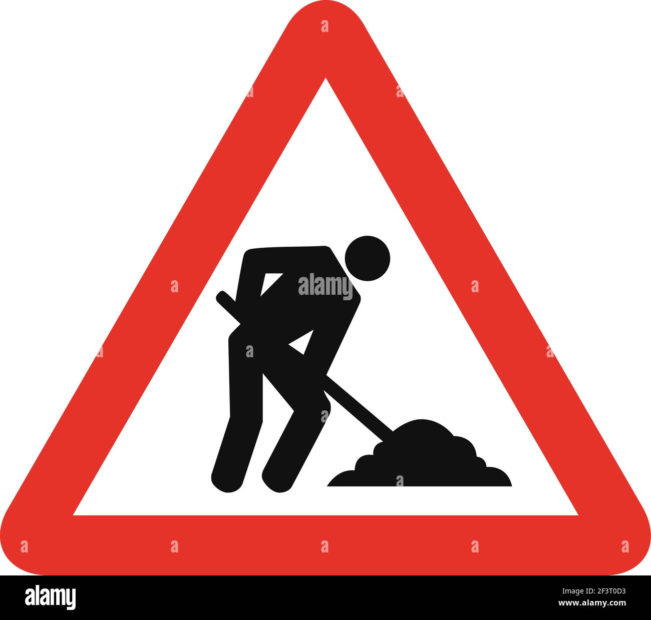 Triangular traffic signal in white and red, isolated on white ...