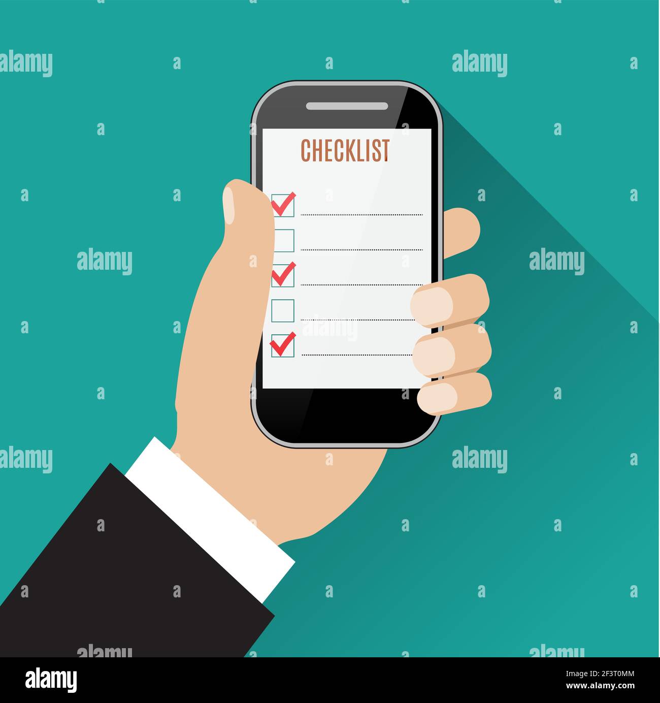 Hand holding smartphone with checklist Stock Vector Image & Art - Alamy
