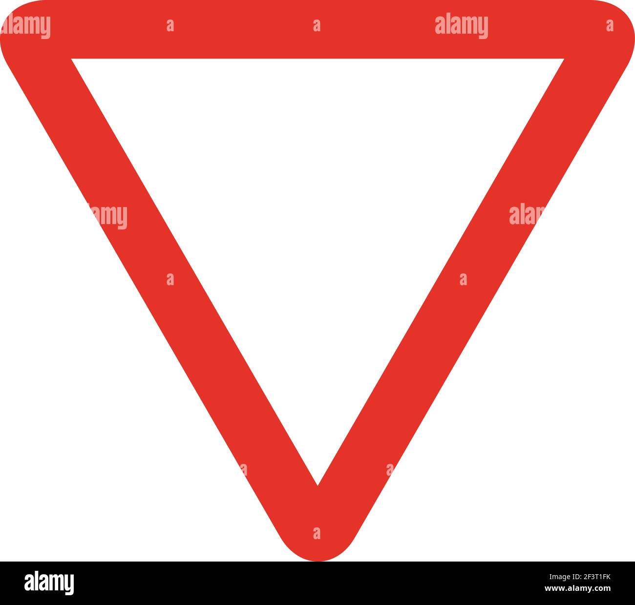 Triangular traffic signal in white and red, isolated on white ...