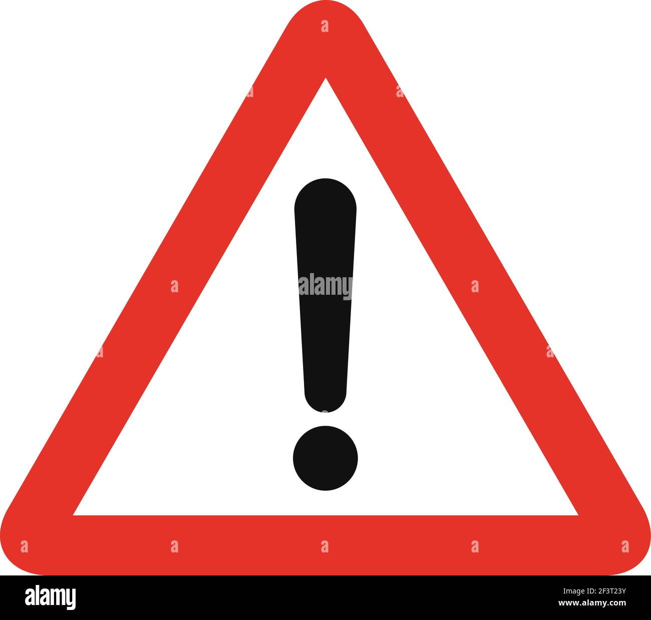 Triangular traffic signal in white and red, isolated on white ...