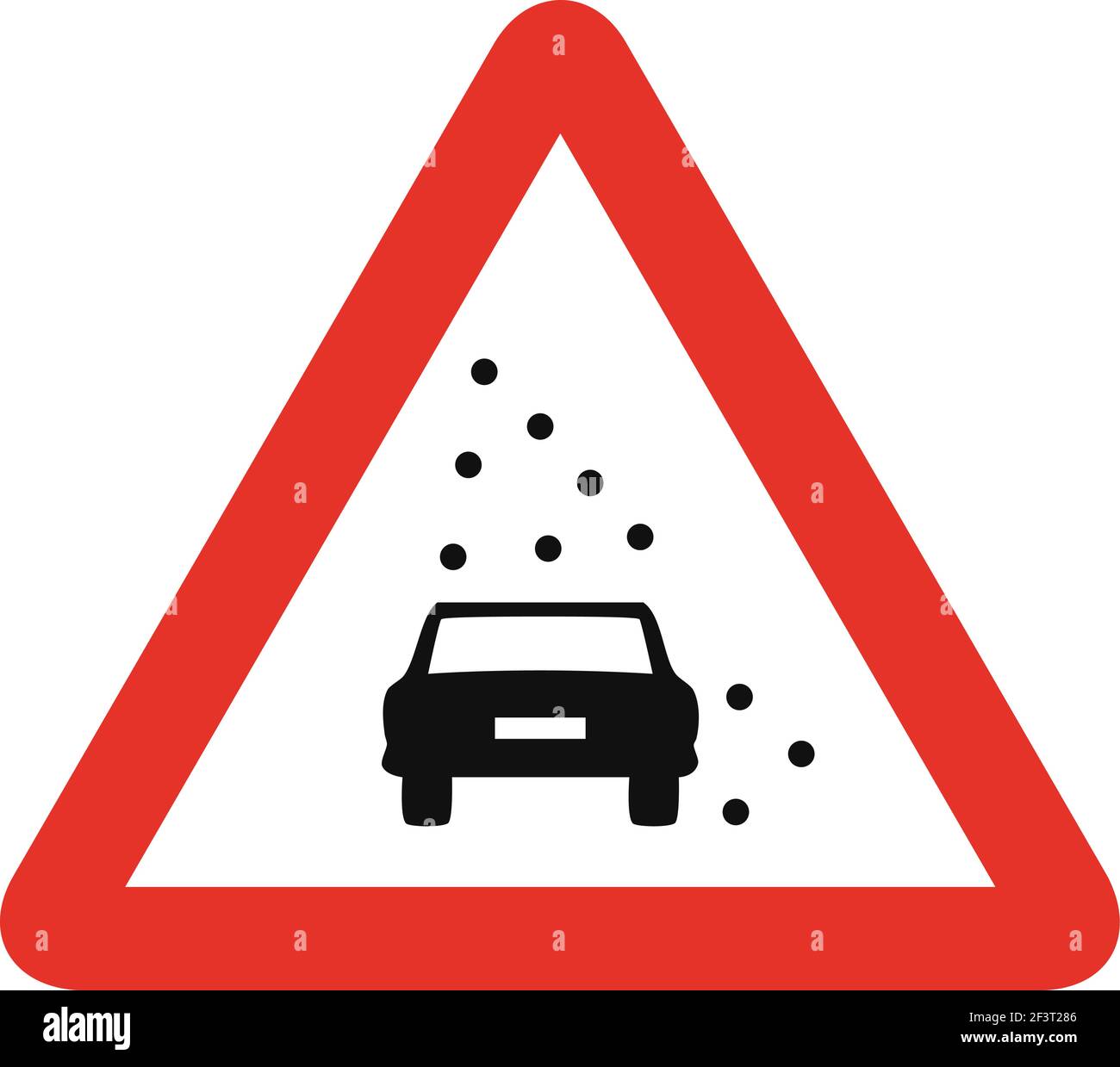 Triangular traffic signal in white and red, isolated on white background. Warning of reduced ...