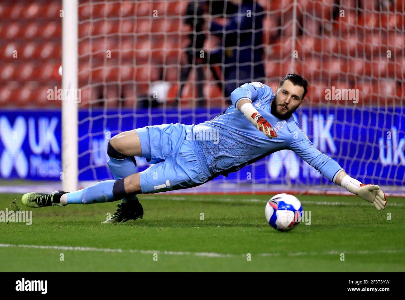 Nottingham Forest goalkeeper Jordan Smith makes a save during the Sky ...