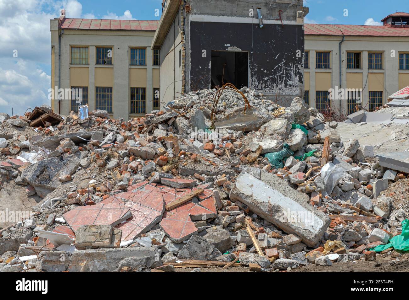Big Pile of Demolition Debris at Abandoned Factory Building Stock Photo ...