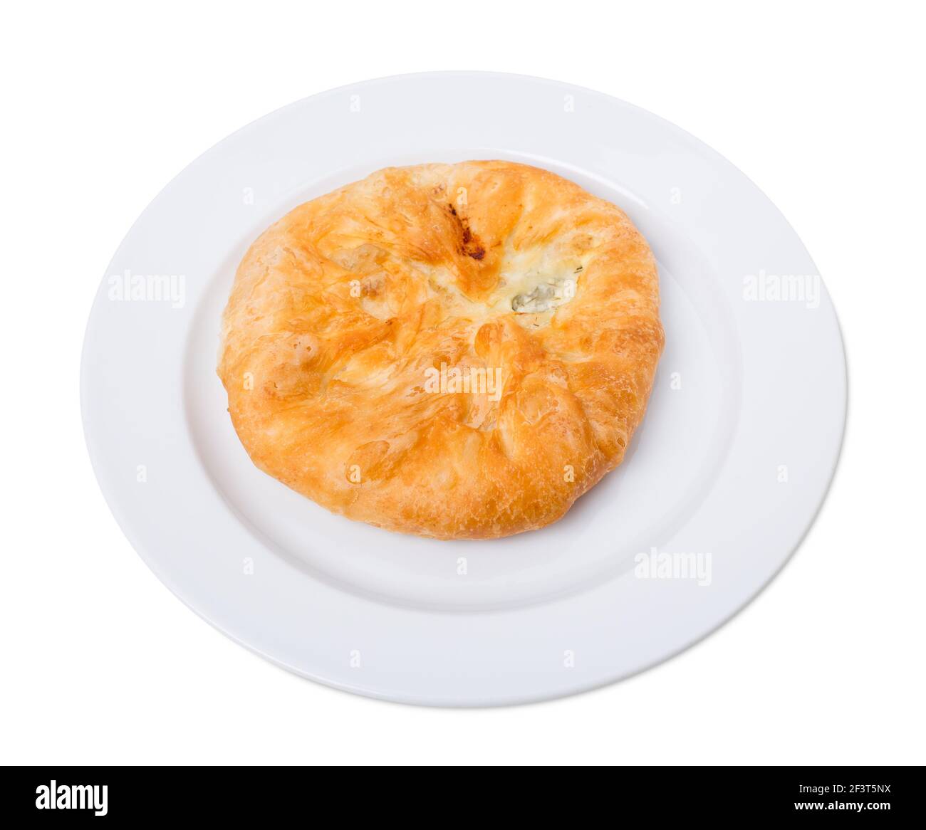 Salty puff pie with cottage cheese. Isolated on a white background ...