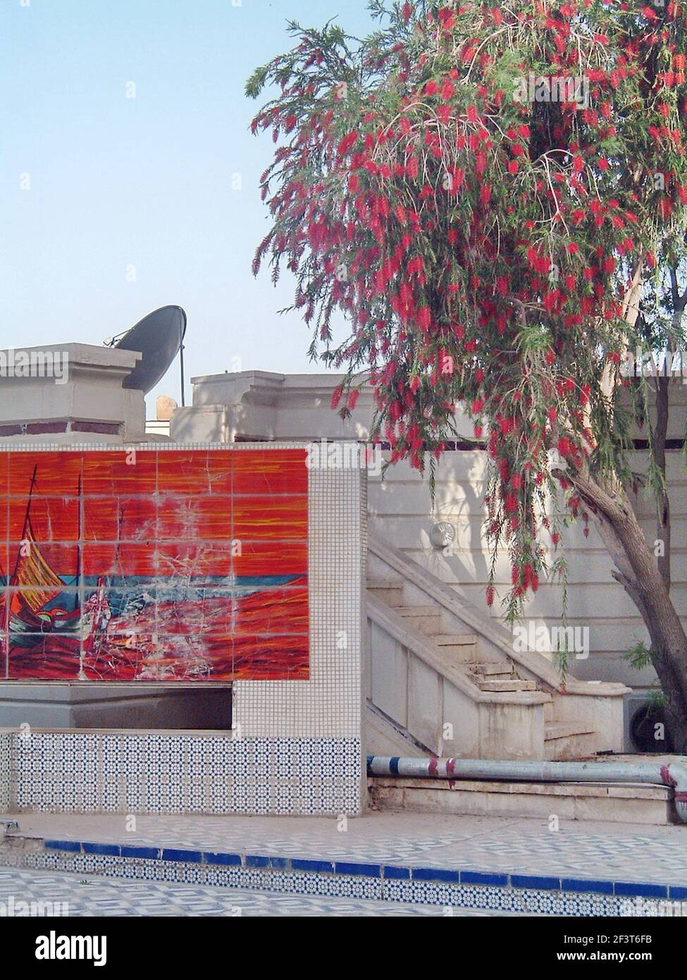 Bottle brush try by a mural on a Sadaam era building on Camp Slayer, in ...