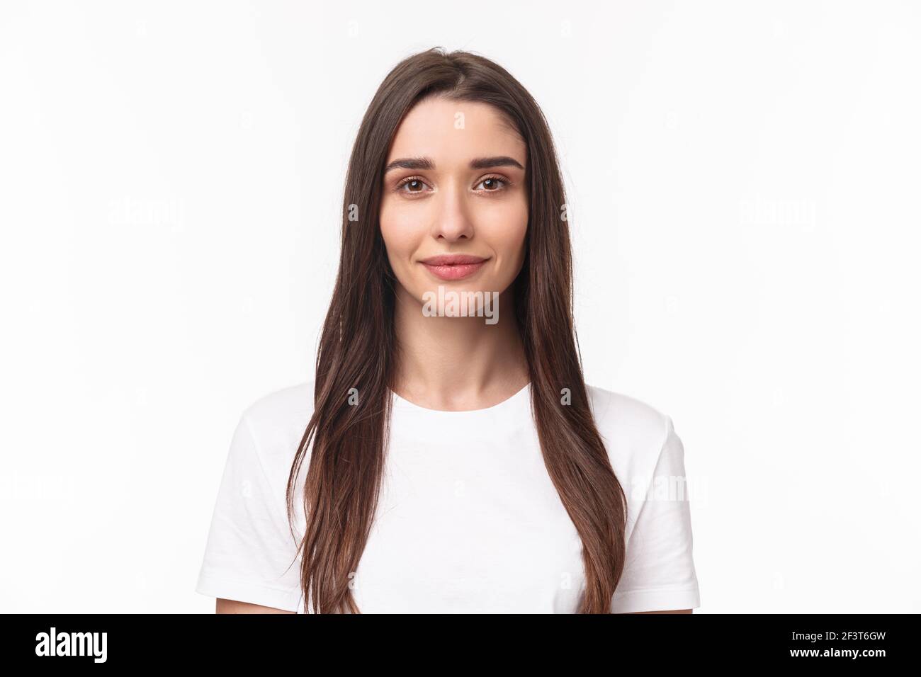 Close-up portrait of beautiful young woman, modern girl with long ...