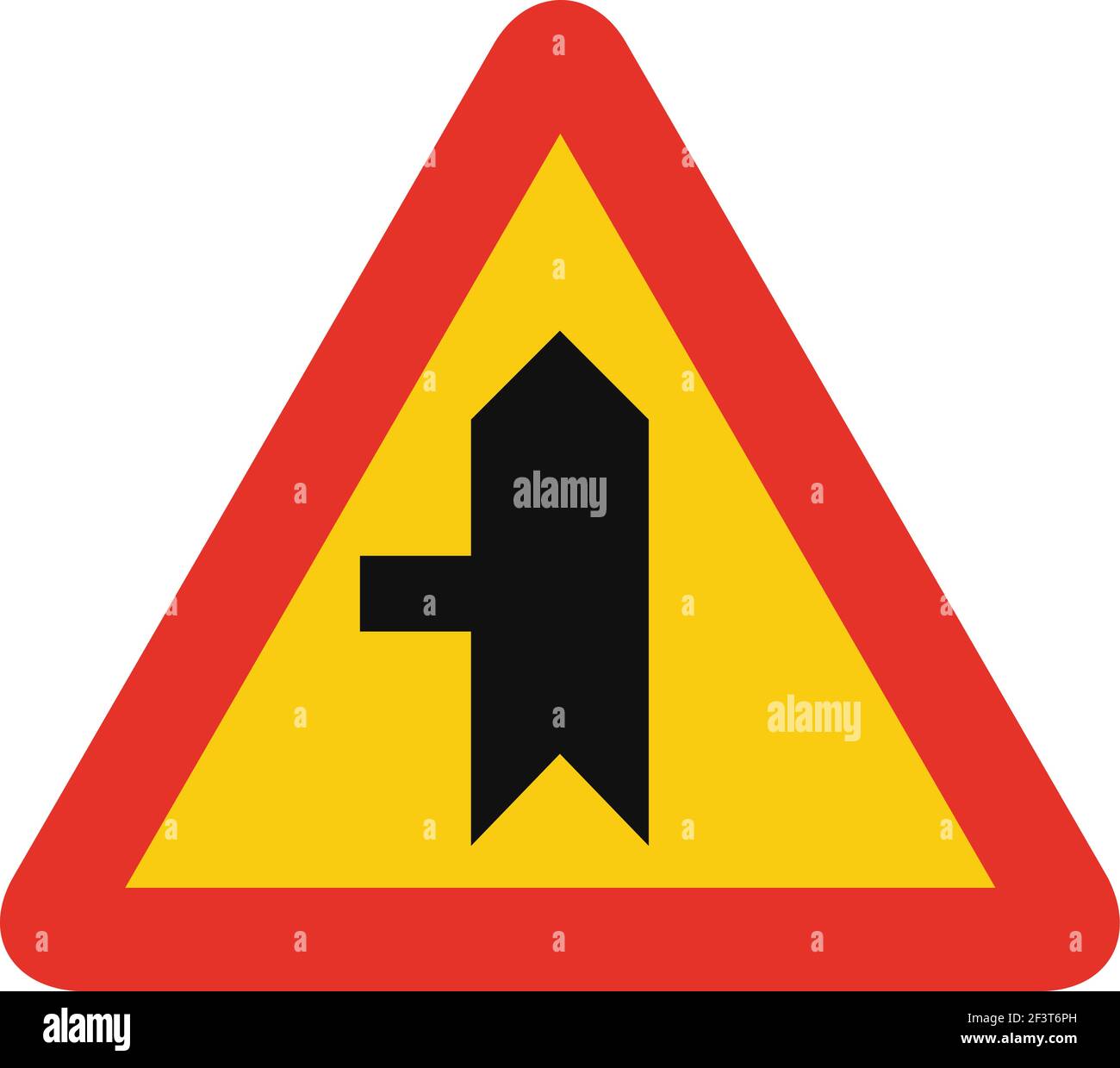 Triangular traffic signal in yellow and red, isolated on white ...