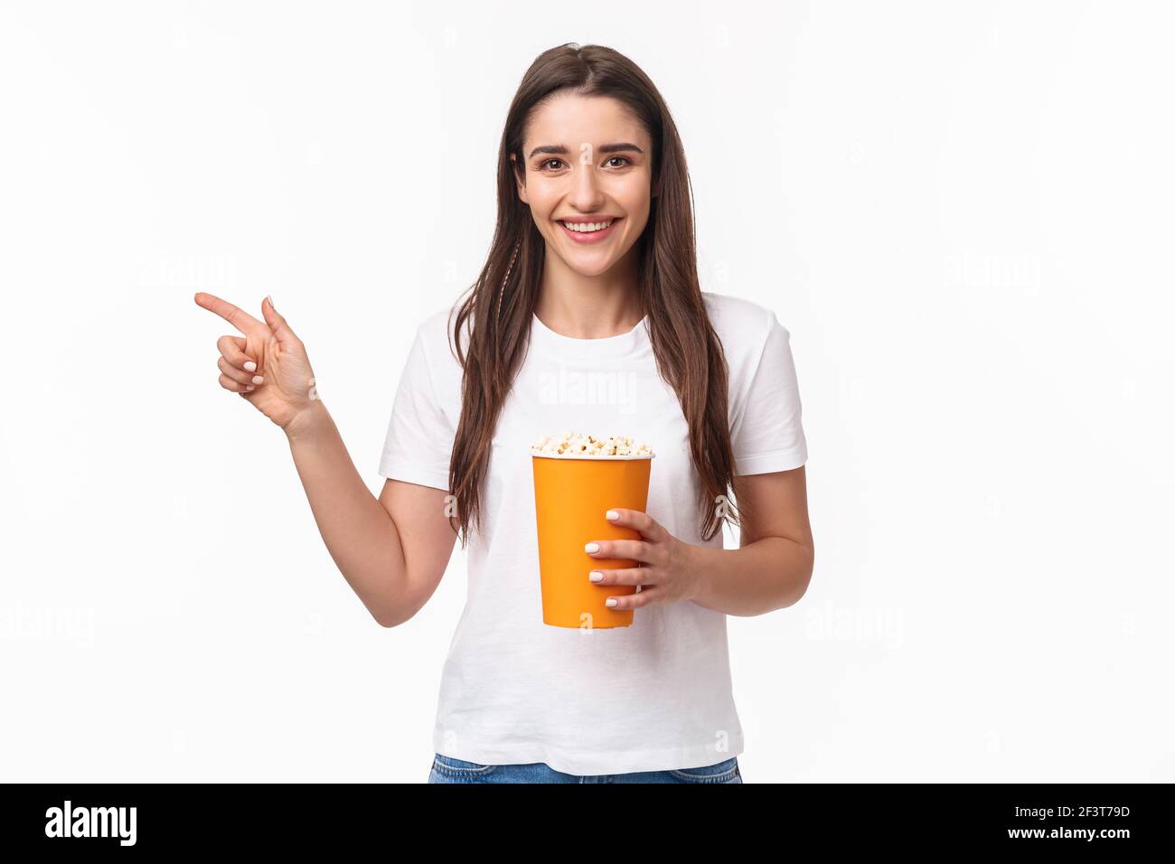 Entertainment, fun and holidays concept. Portrait of cheerful cute ...