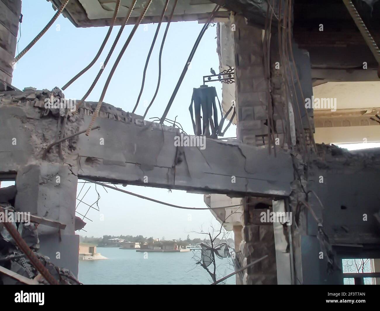 Bomb damaged building on Camp Slayer, in Baghdad, Iraq, during the ...