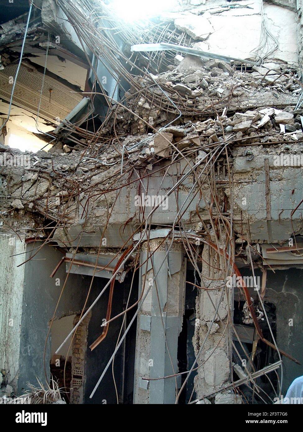 Bomb damaged building on Camp Slayer, in Baghdad, Iraq, during the ...