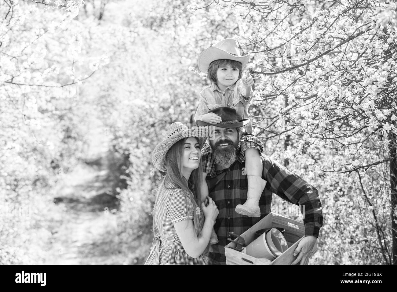 Lovely family outdoors nature background. Ranch concept. Happy family ...