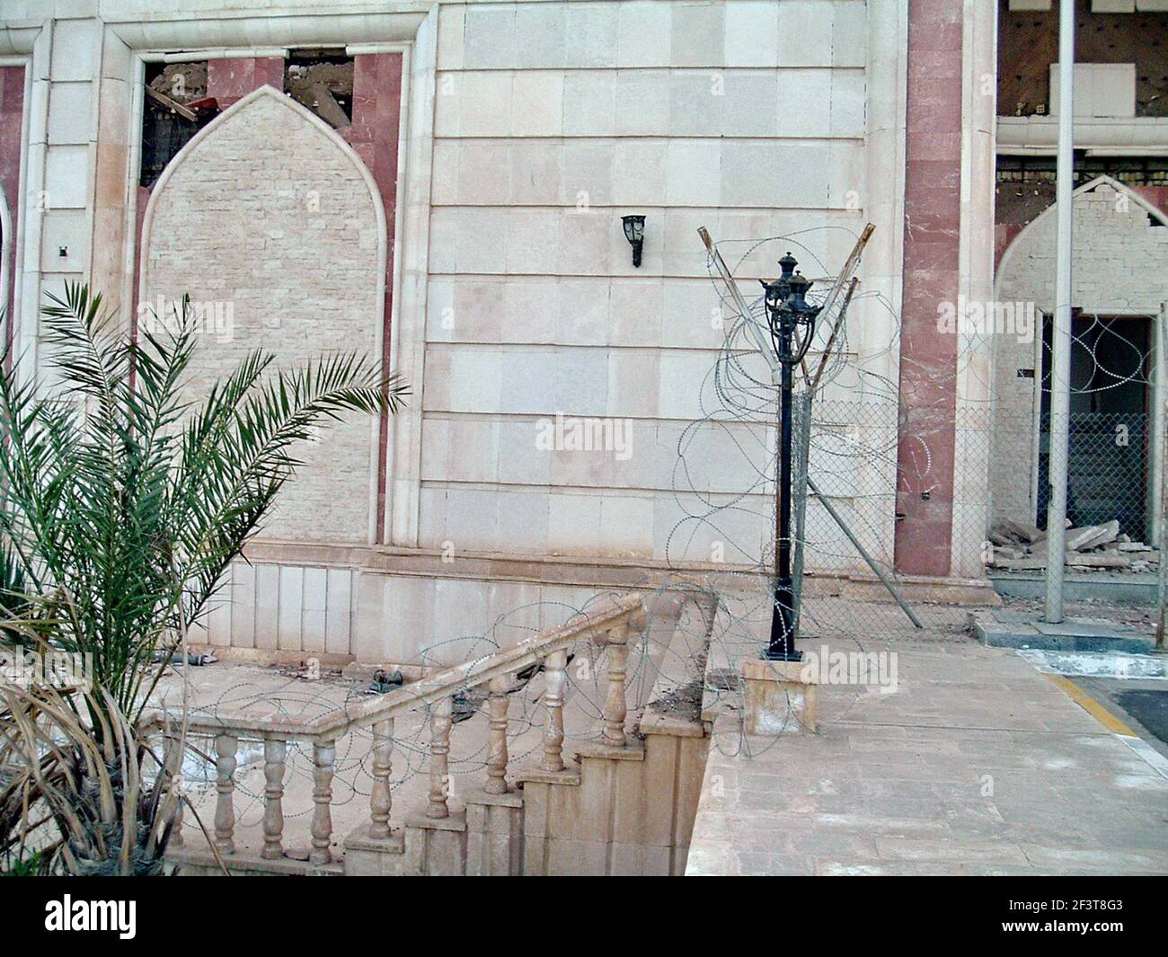 Bomb damaged building on Camp Slayer, in Baghdad, Iraq, during the ...