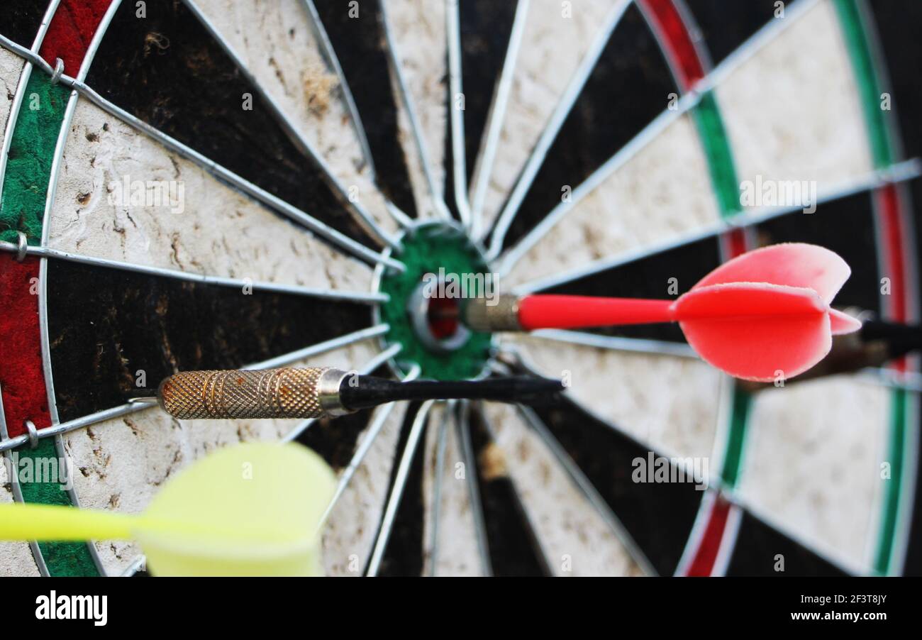 Darts target closeup. Success hitting target aim goal achievement ...