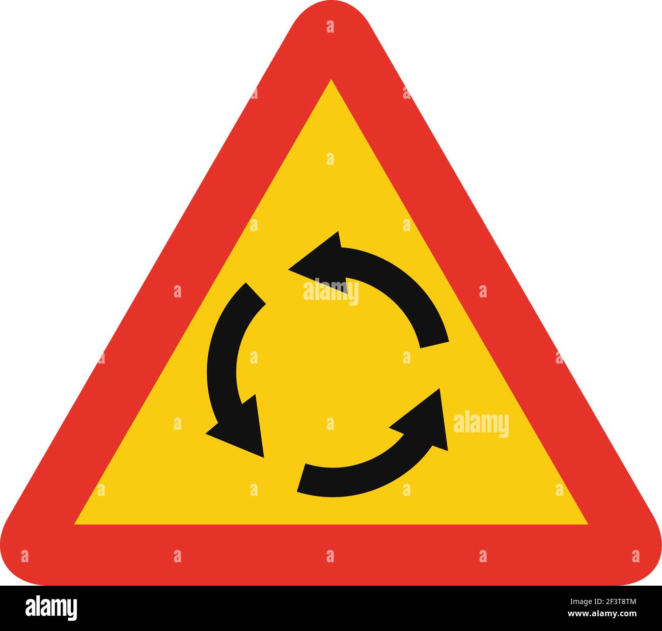 Triangular traffic signal in yellow and red, isolated on white ...