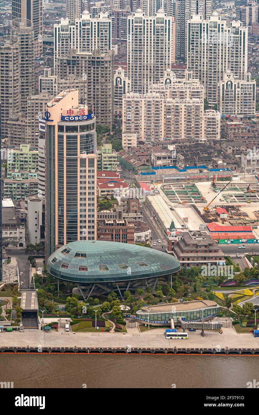 Shanghai, China - May 4, 2010: Green tear-shaped glass cruise terminal ...