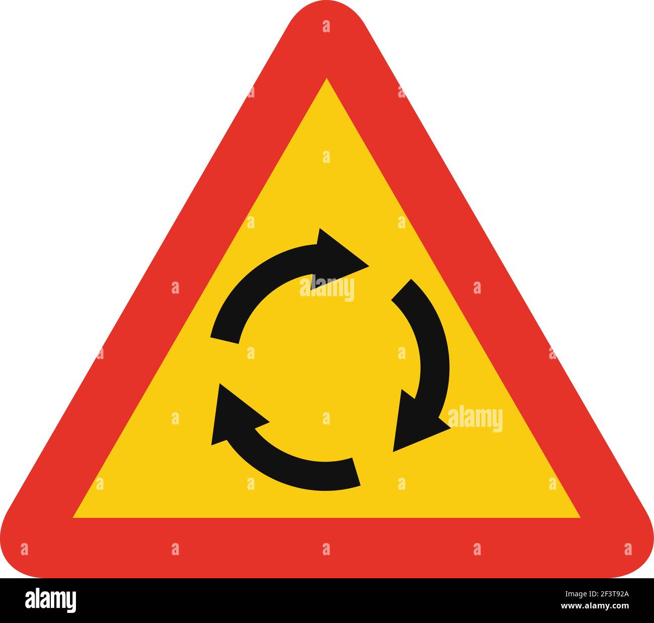 Triangular traffic signal in yellow and red, isolated on white ...