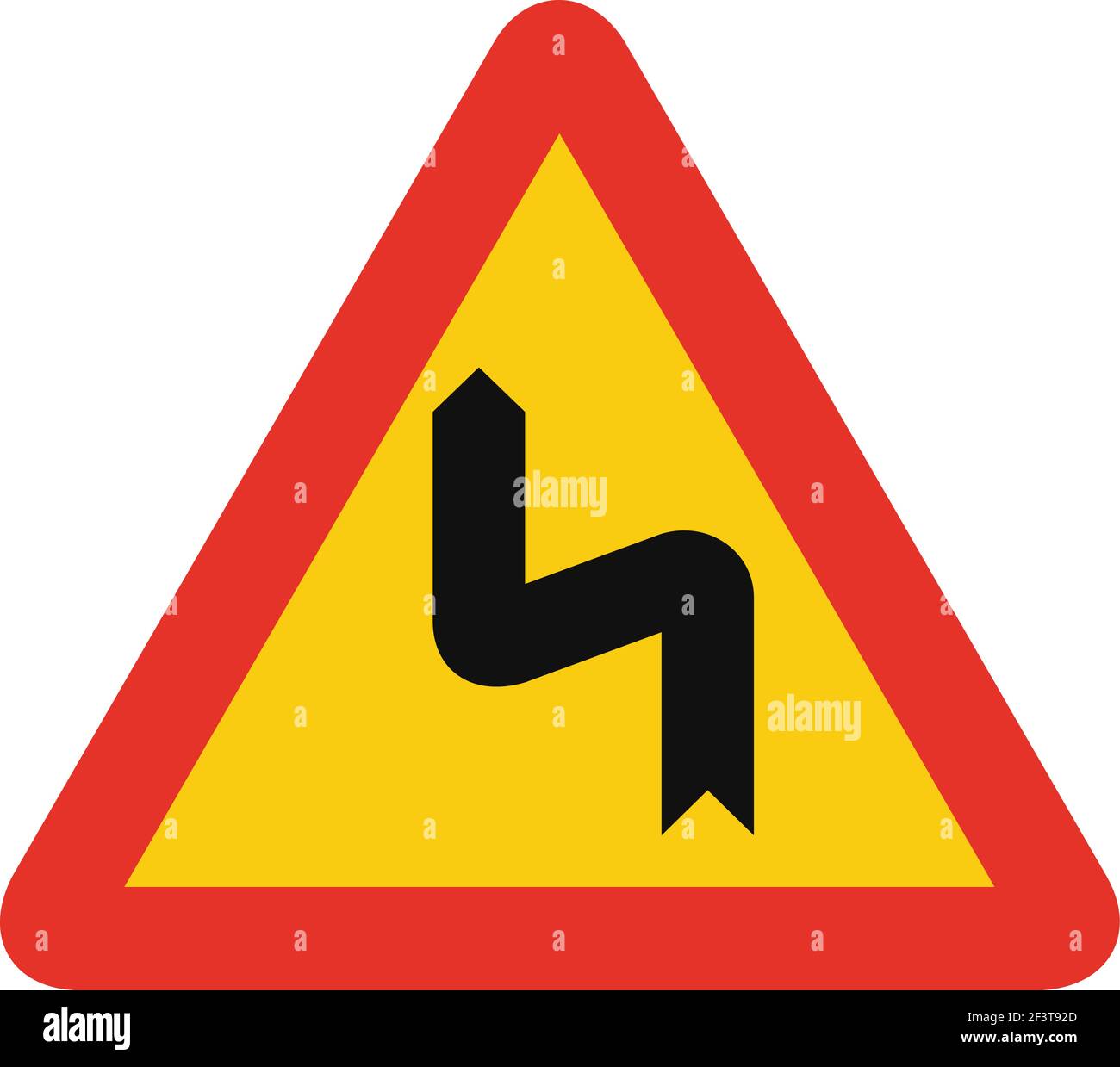 Triangular traffic signal in yellow and red, isolated on white ...