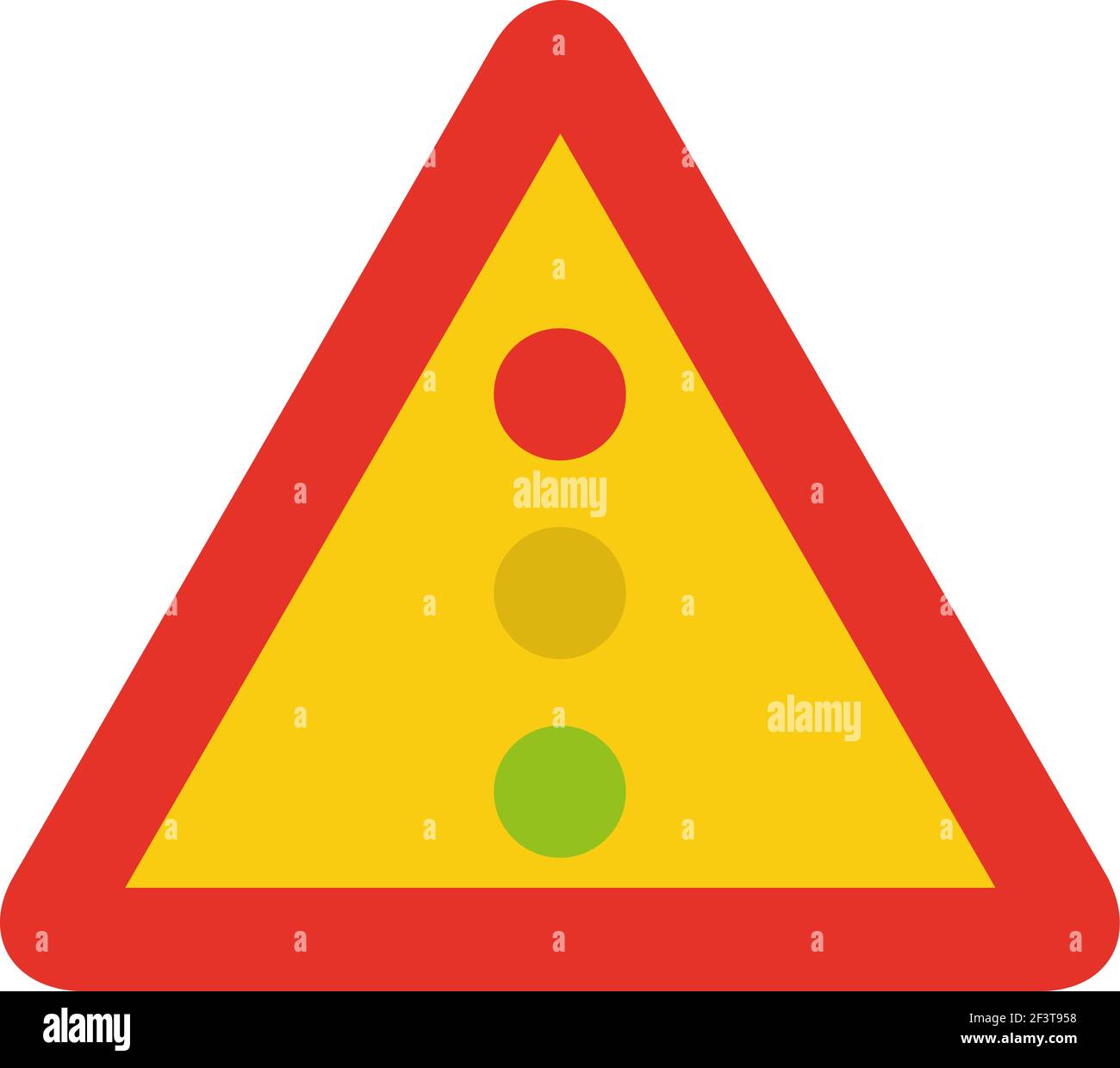 Triangular traffic signal in yellow and red, isolated on white ...