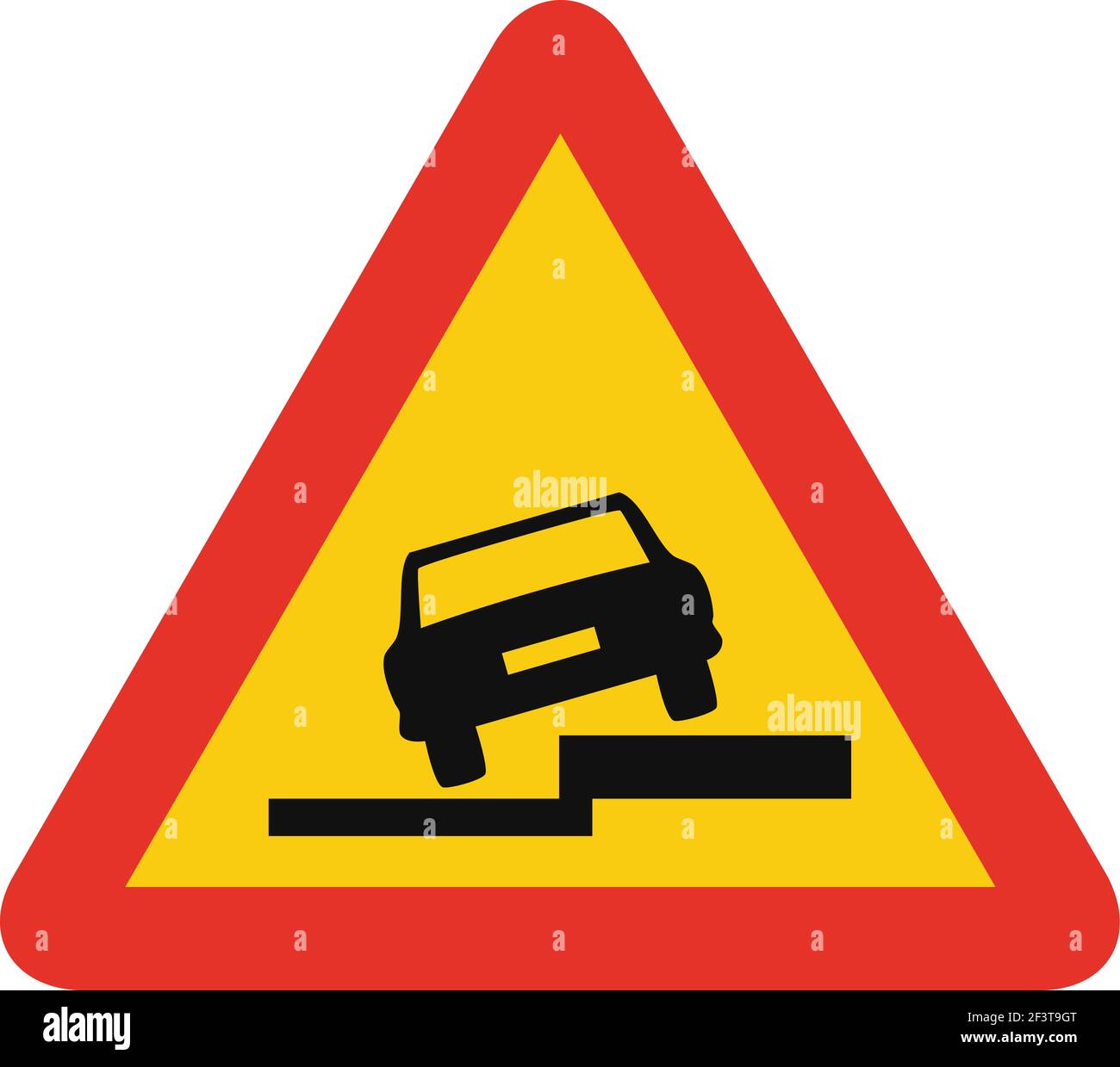 Triangular traffic signal in yellow and red, isolated on white ...