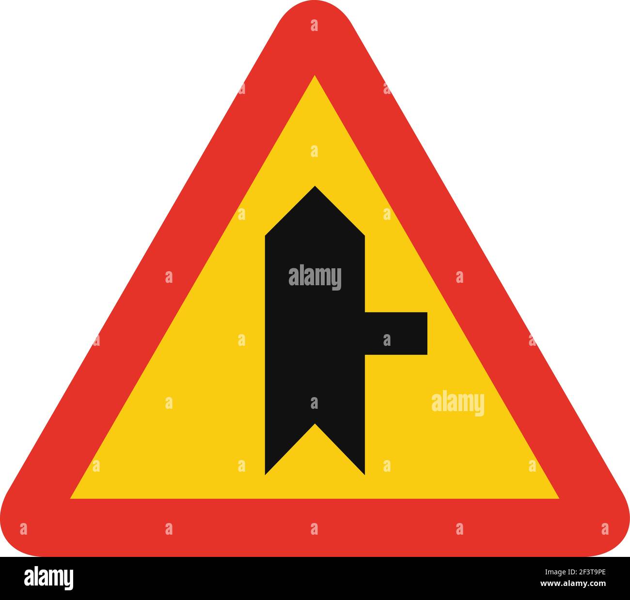 Triangular traffic signal in yellow and red, isolated on white ...