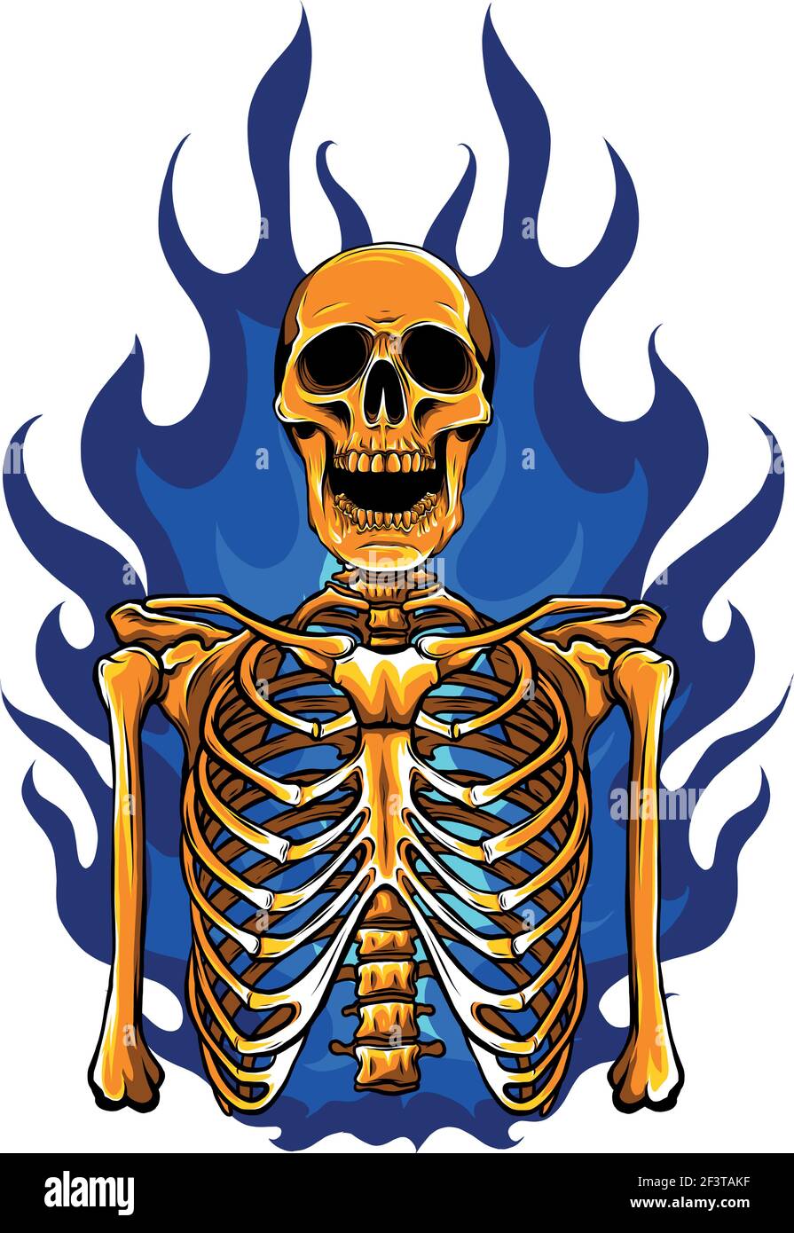 human gold skeleton with flames vector illustration Stock Vector Image ...