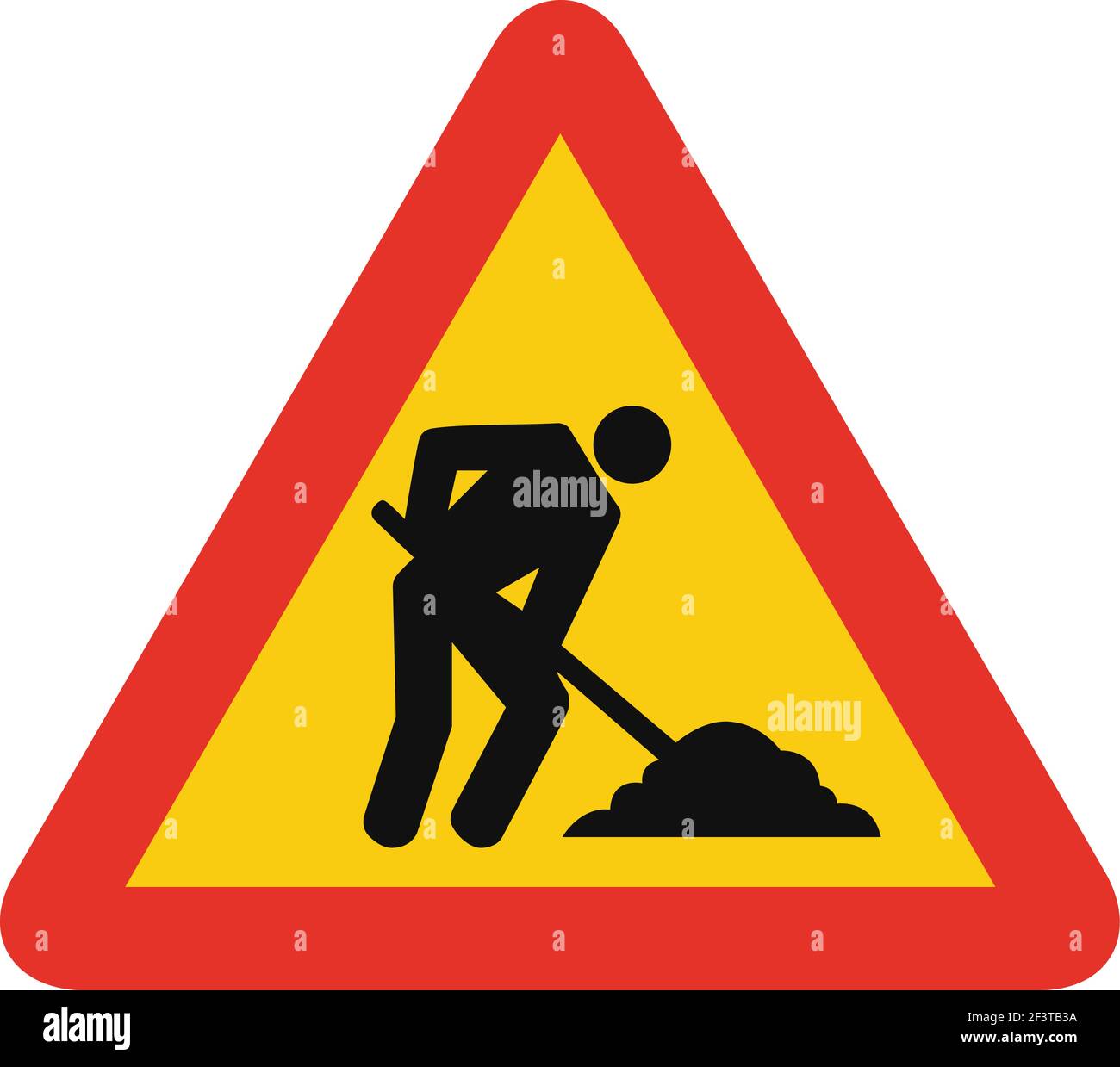 Triangular traffic signal in yellow and red, isolated on white background. Temporary warning of ...