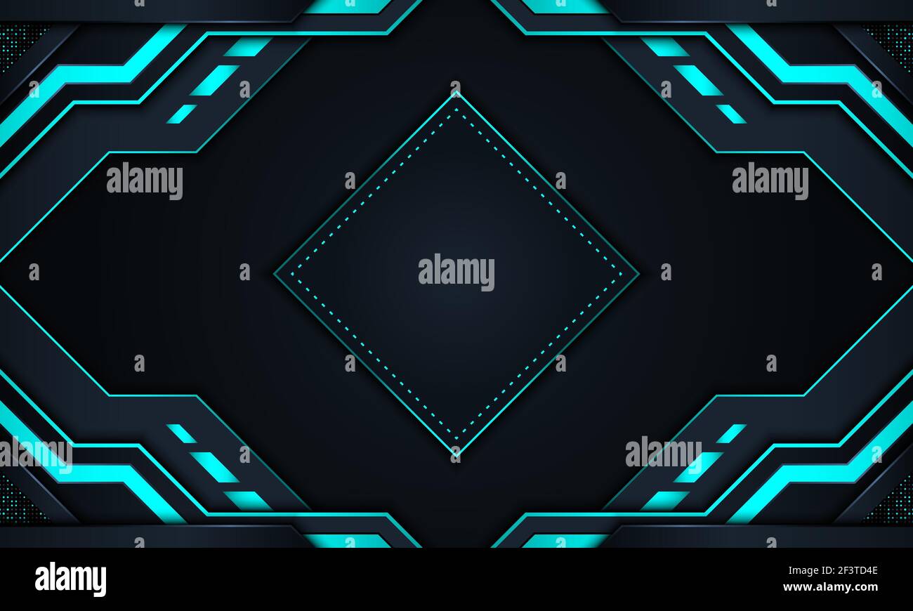 Abstract technology background with dark navy and blue neon stripes ...