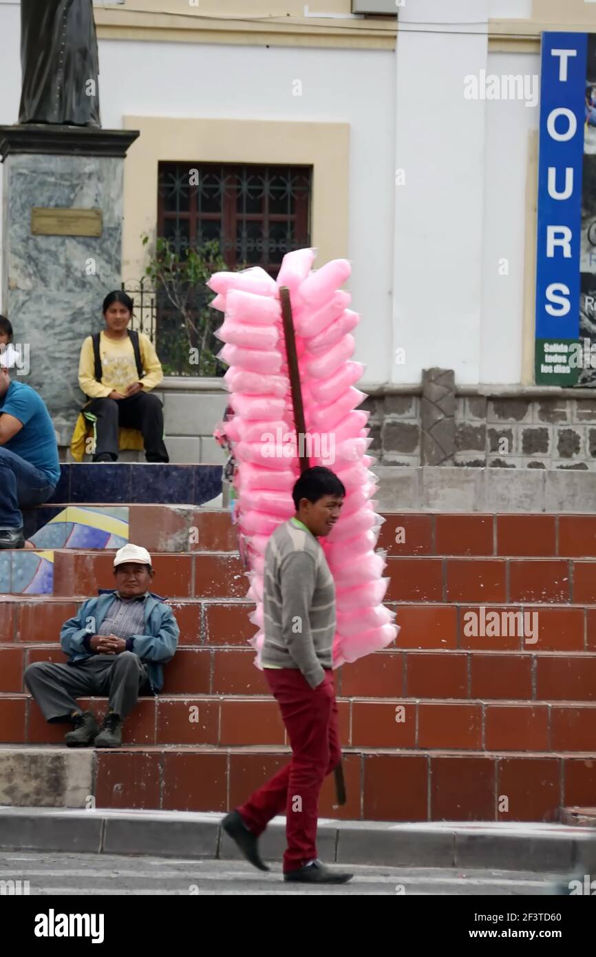 Vendor selling cotton candy at Inti Raymi, the indigenous solstice ...
