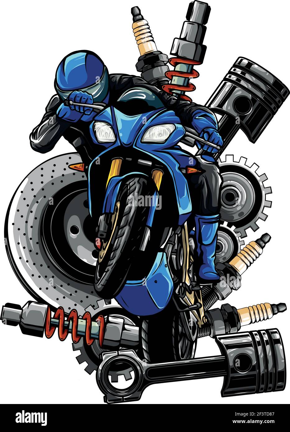 Vector illustration of blue motorbike with Spares design Stock Vector ...