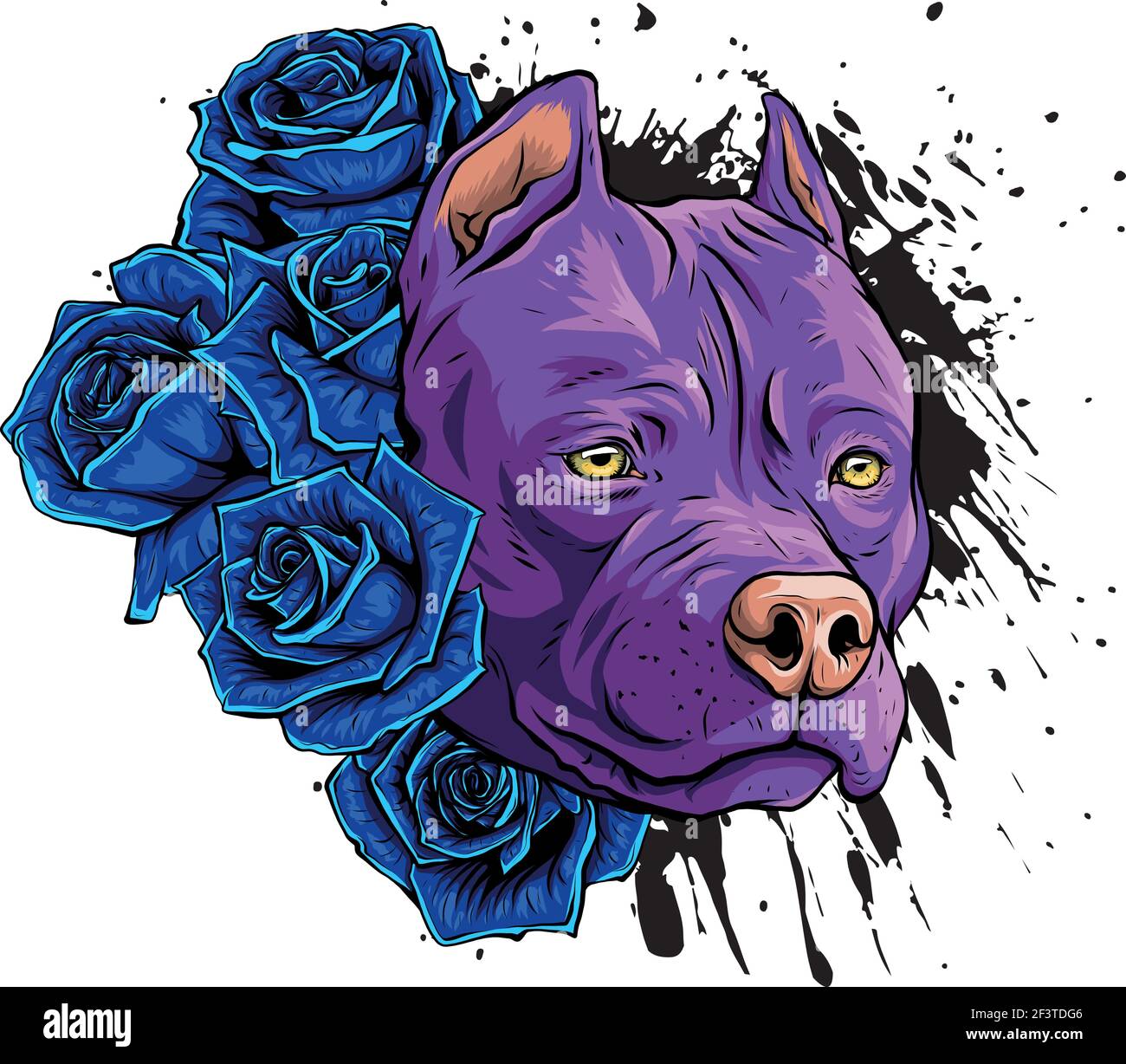 face dog with decoration blue roses vector illustration Stock Vector ...