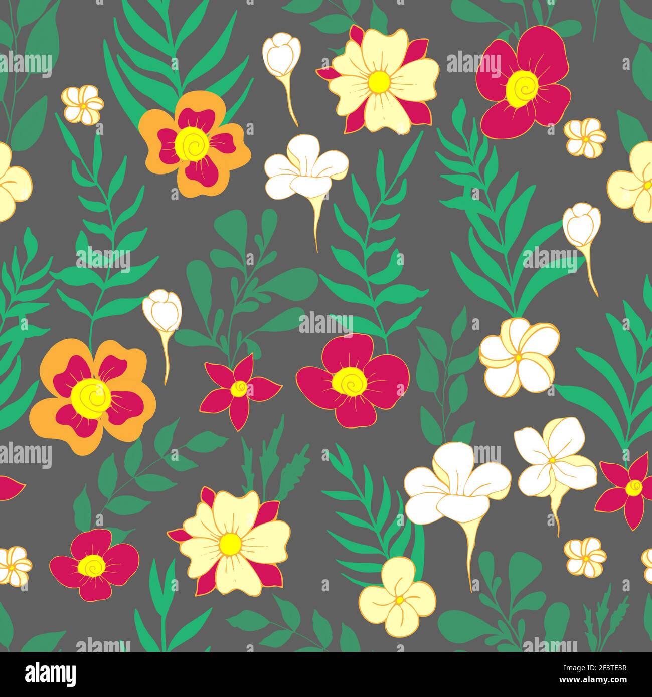 seamless pattern flower and leaves illustration Stock Photo - Alamy