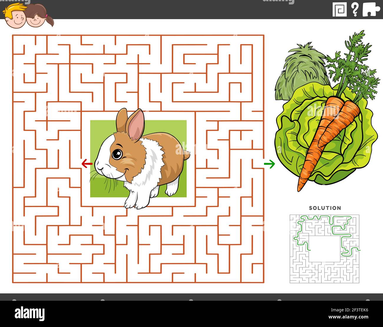 Cartoon illustration of educational maze puzzle game for children with ...