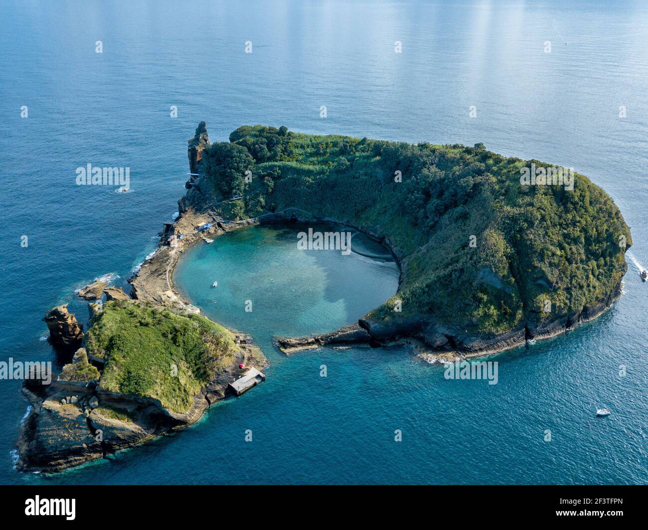 Azores aerial panoramic view. Top view of Islet of Vila Franca do Campo ...