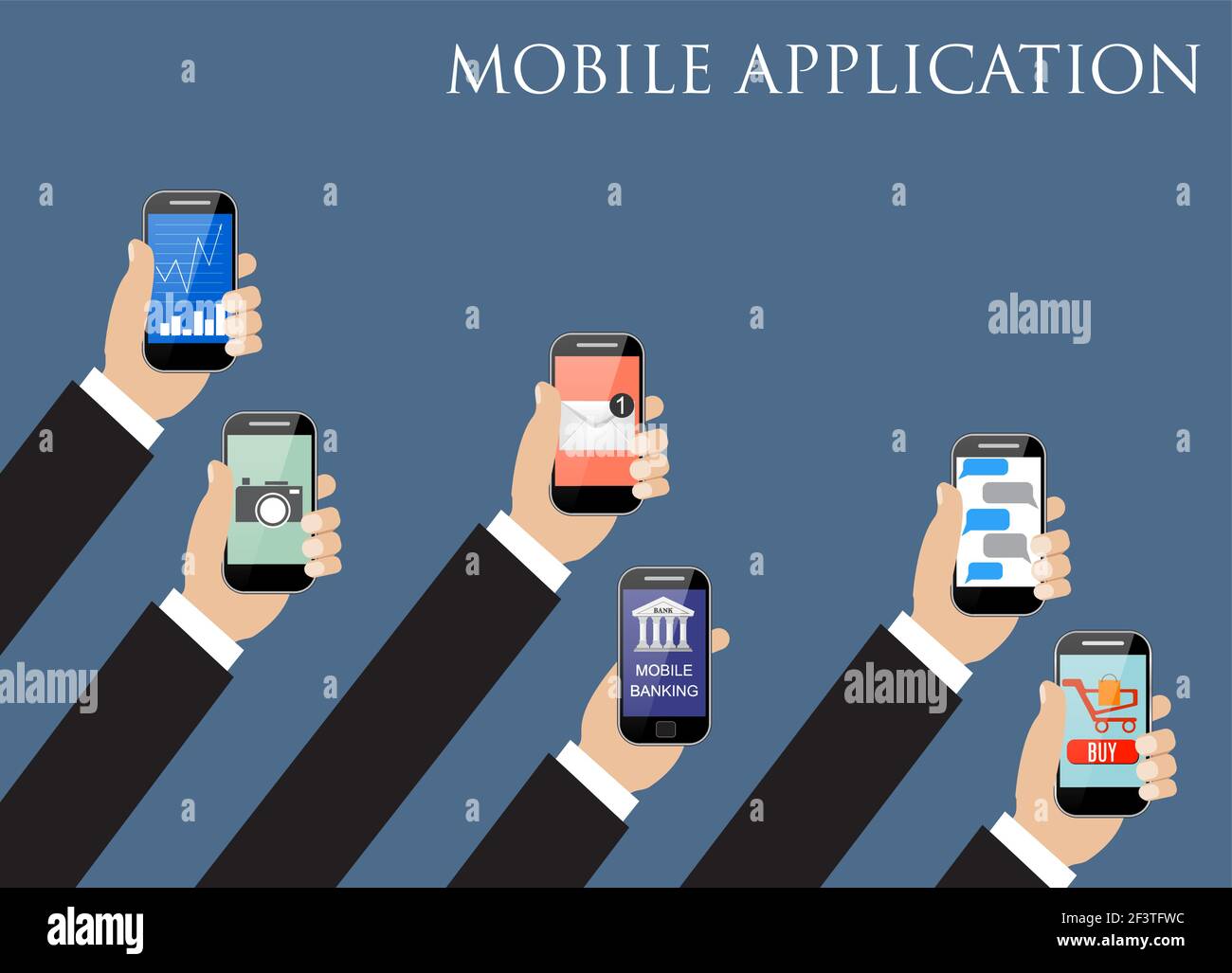 Mobile application concept. Hands holding phones Stock Vector Image ...