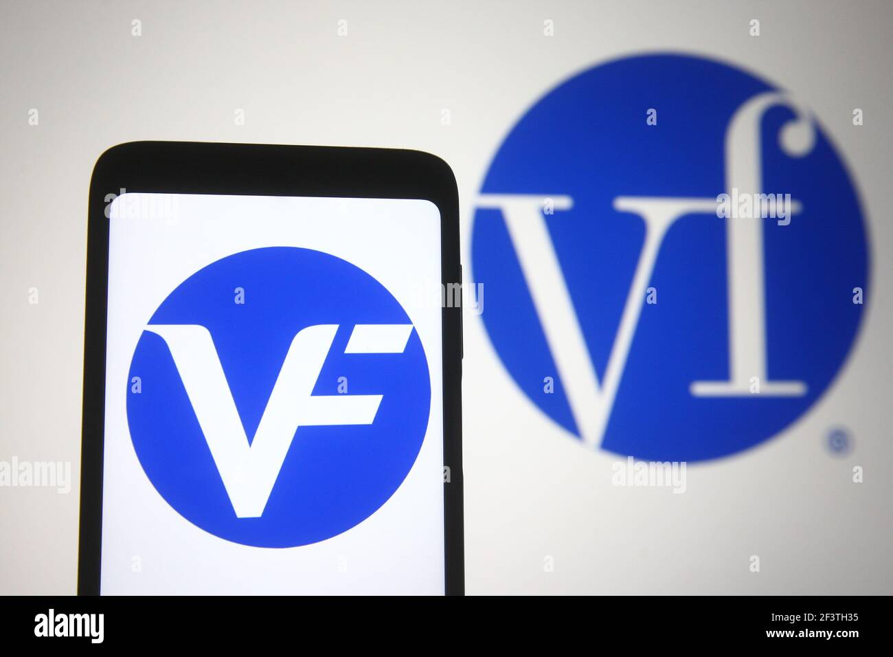 In this photo illustration a VF Corporation logo of a US worldwide ...