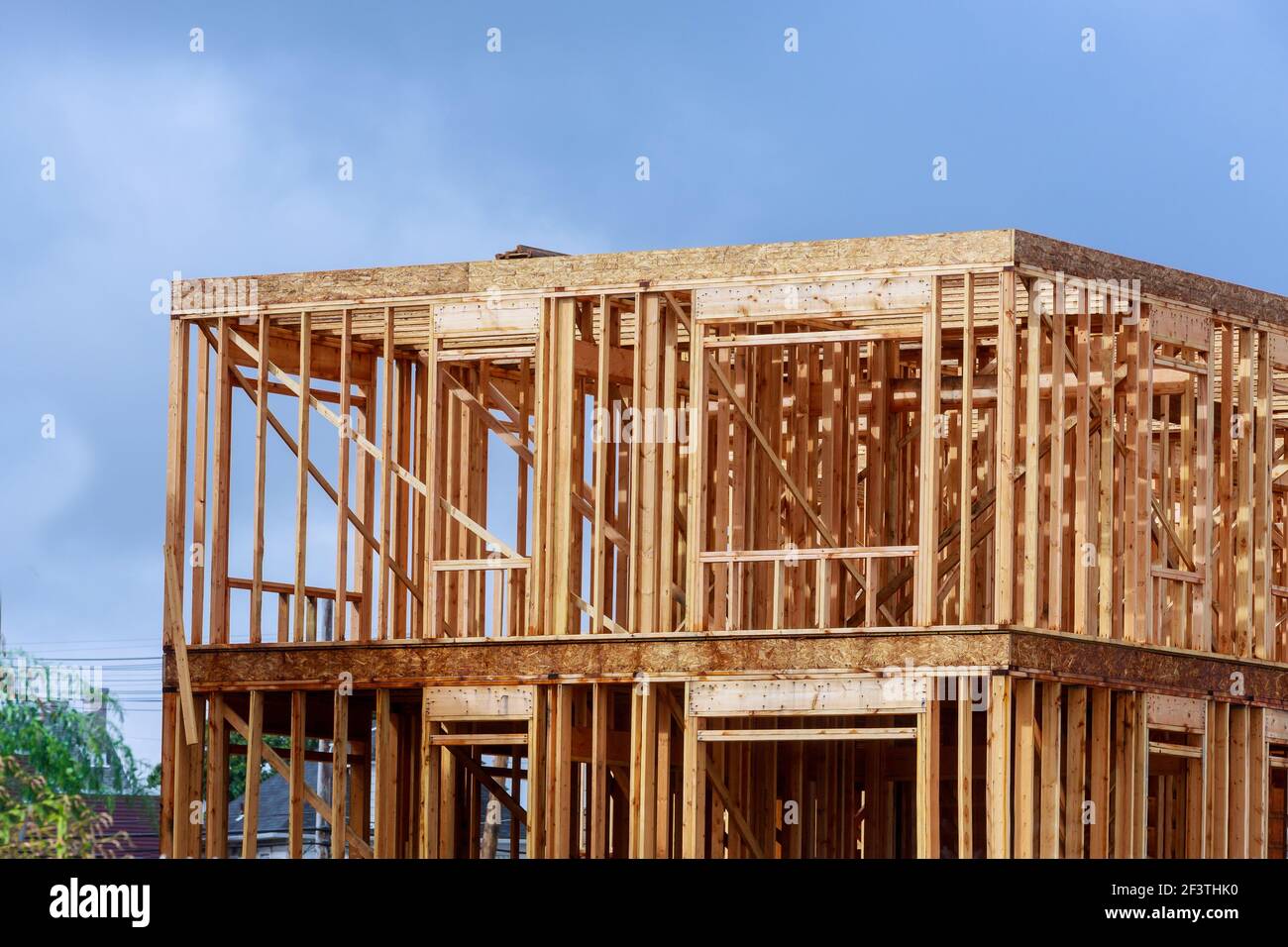 House attic under construction interior inside a frame walls beam built ...