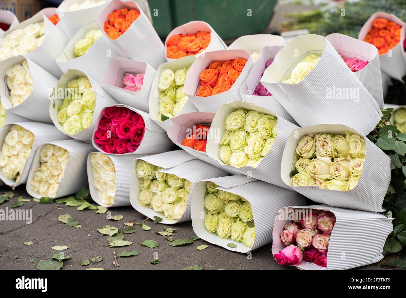 Colorful flower bouquets at Paloquemao Market Square, Bogota, Colombia ...