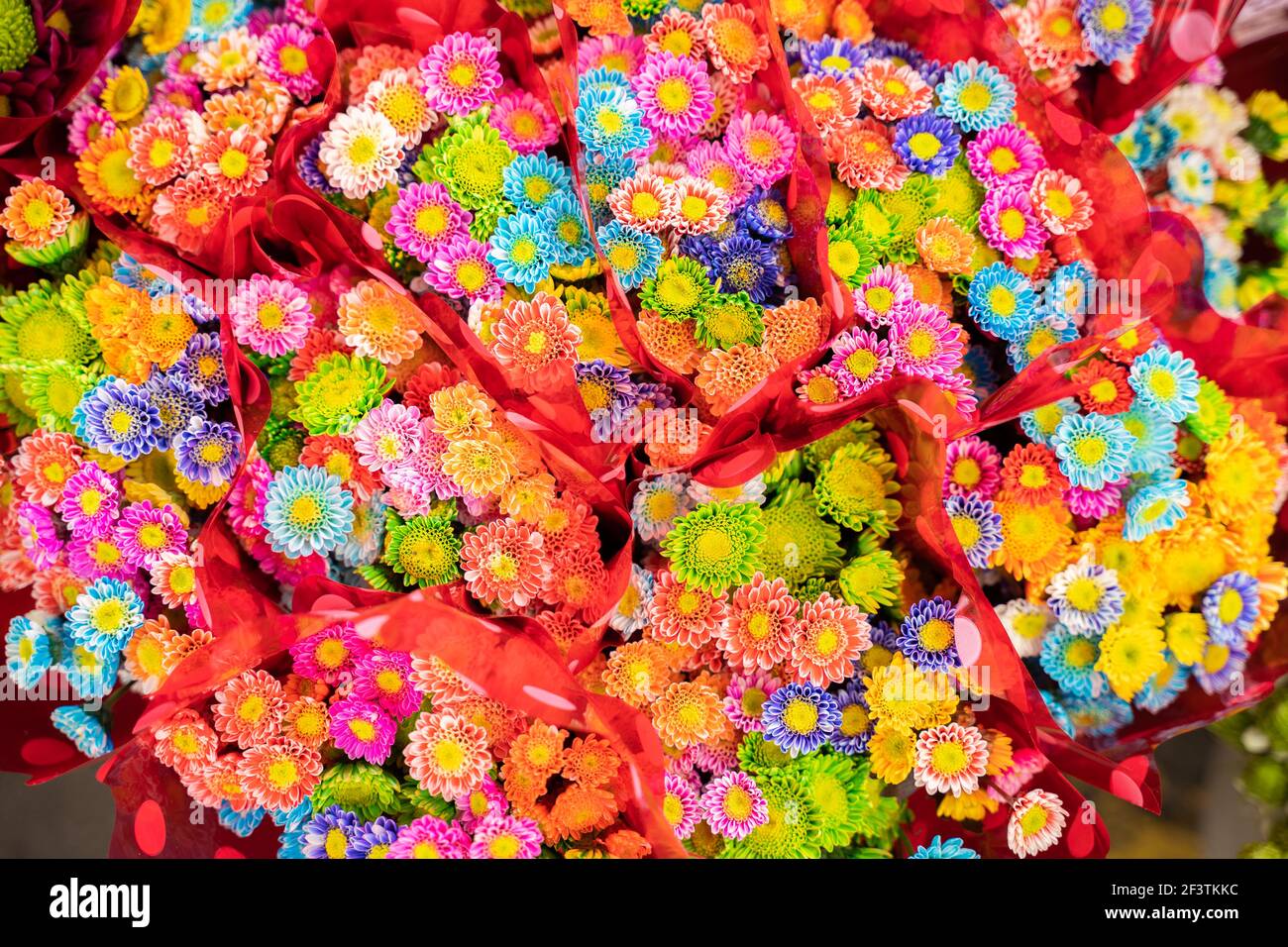 Colorful flower bouquets at Paloquemao Market Square, Bogota, Colombia ...