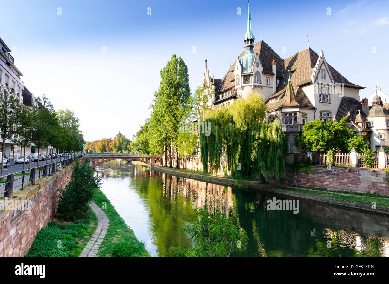 Strasbourg, France, August 2019. Cityscape along the Ill river. A ...