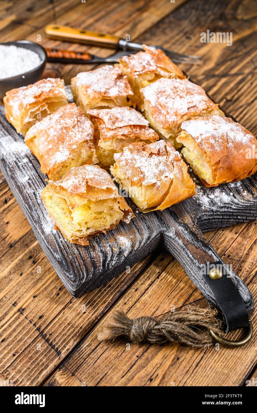 Greek pastry Bougatsa with phyllo dough and semolina custard cream ...