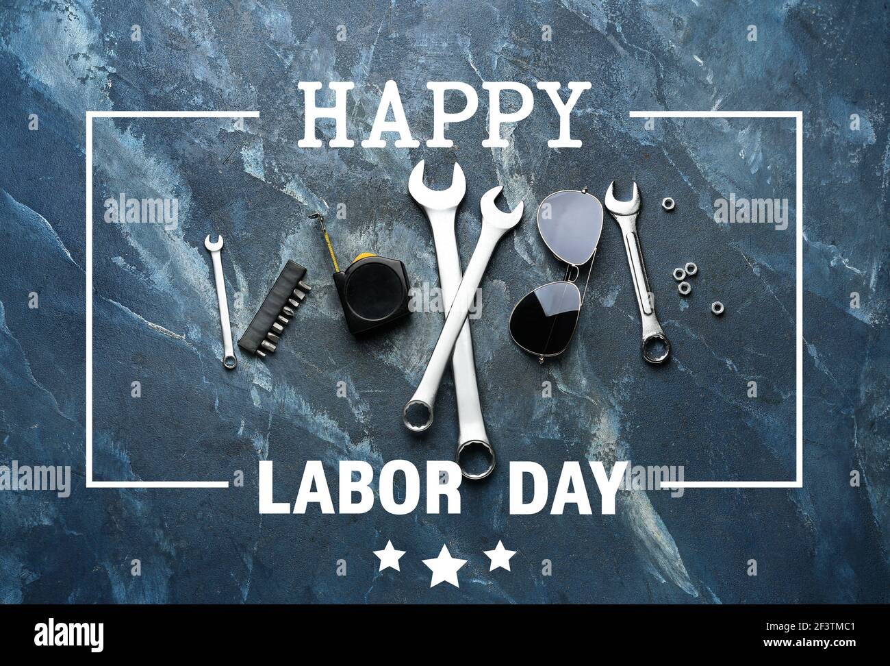 Set of tools on color background. Labor Day celebration Stock Photo - Alamy