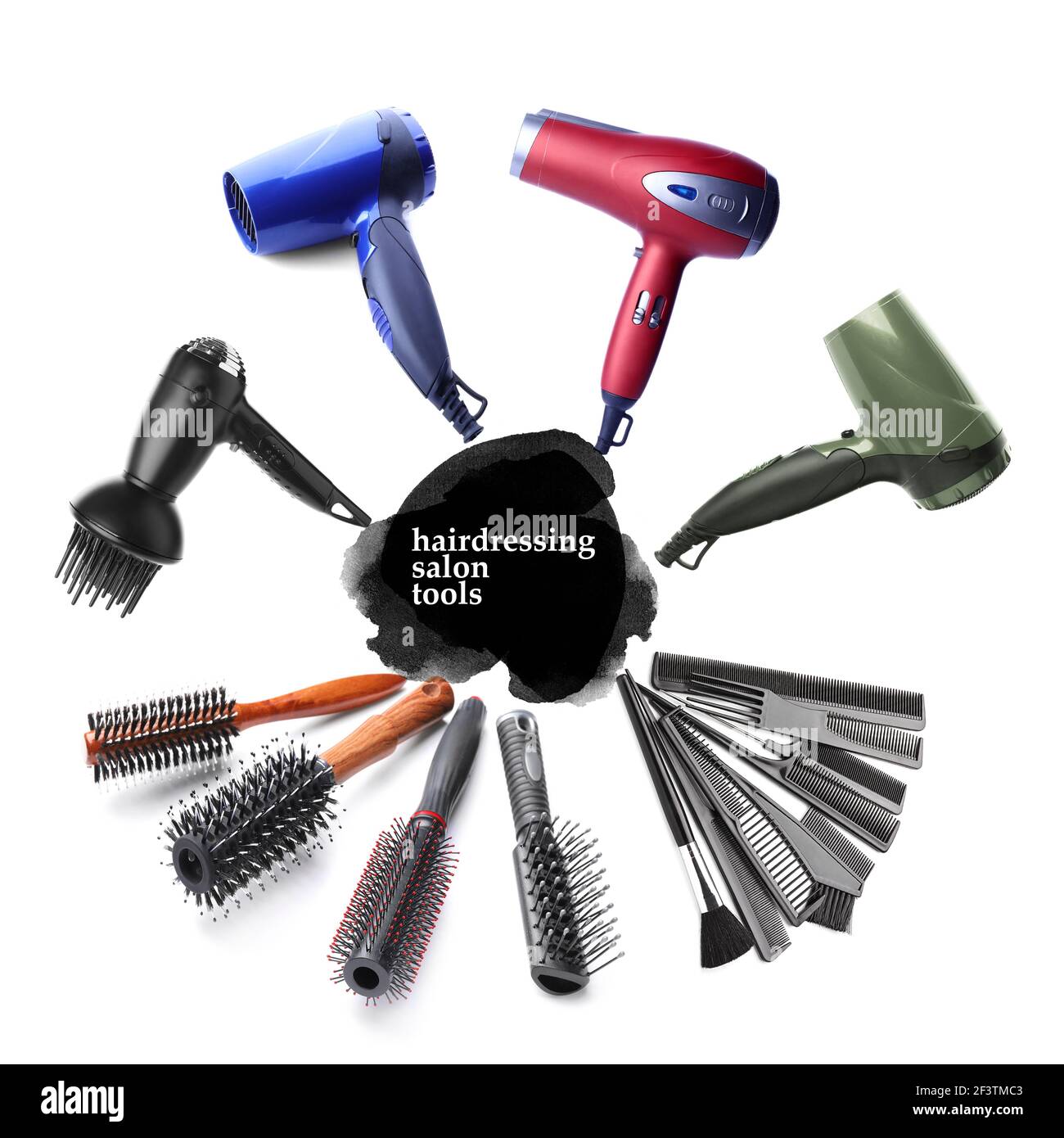 Set of hairdresser's tools and devices on white background Stock Photo ...