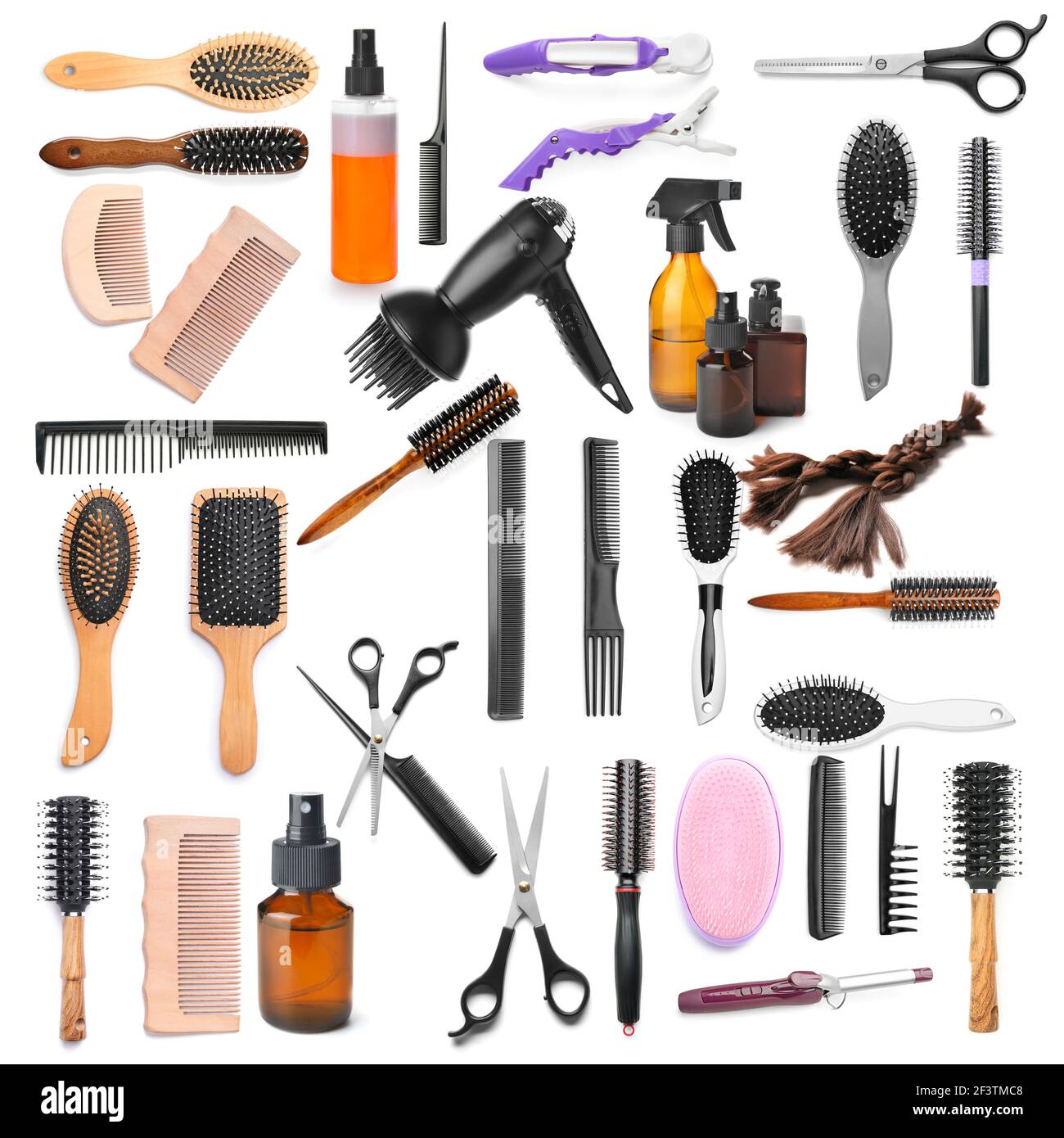 Set of hairdresser's tools on white background Stock Photo - Alamy