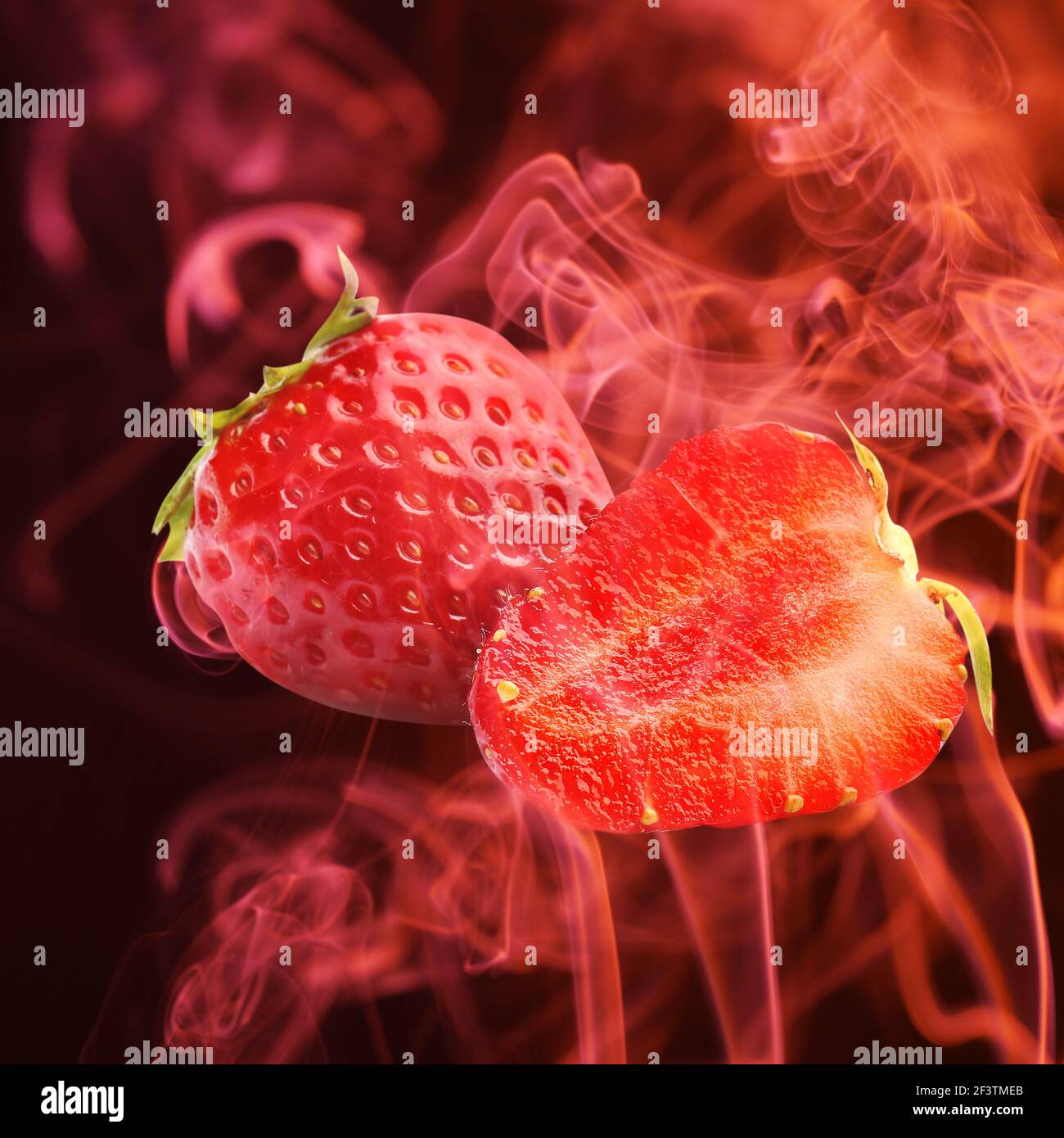 Fresh ripe strawberry and color smoke on dark background Stock Photo ...