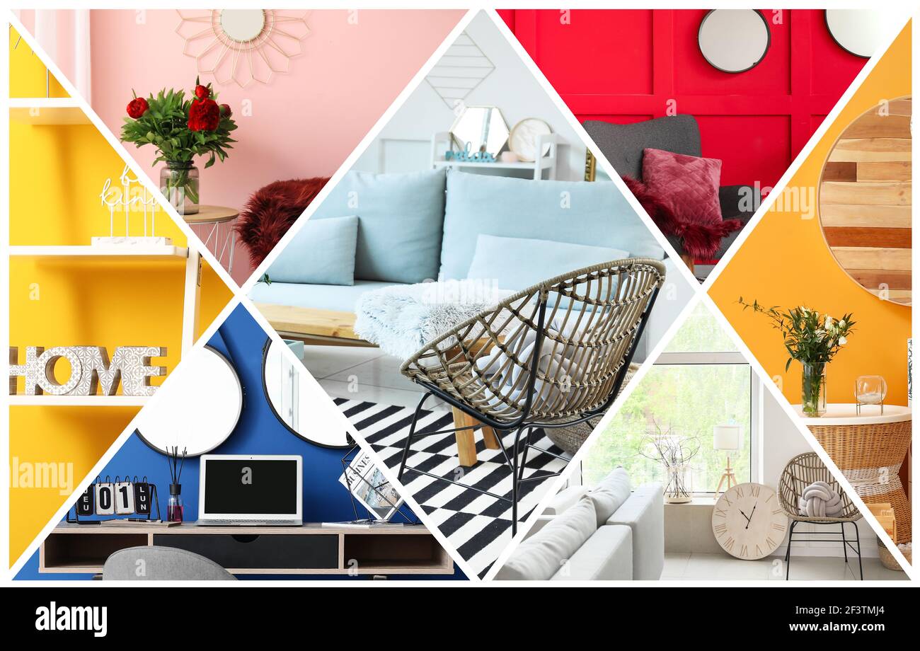 Collage of different interiors of living rooms Stock Photo - Alamy
